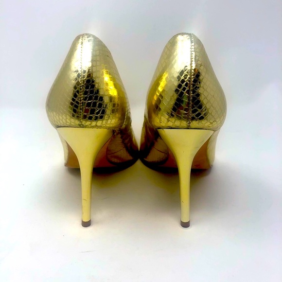 Aldo | Shoes | Aldo Gold Metallic Leather Snake Reptile Effect Pointy ...